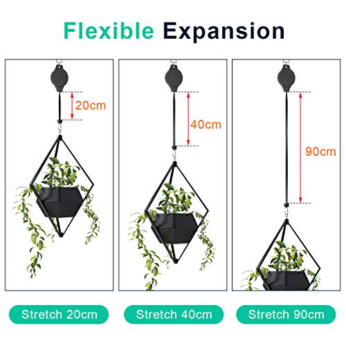 Ahier Retractable Plant Hanger, 2PCS Adjustable Plant Pulley Hanger Hanging Planters Flower Basket Hook Hanger with 2PCS Metal Ceiling Plant Hooks for Garden Birds Feeder