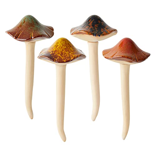 Ceramic Mushrooms for Garden, Earthy Outdoor Yard Decor (10 in, 4 Pieces)