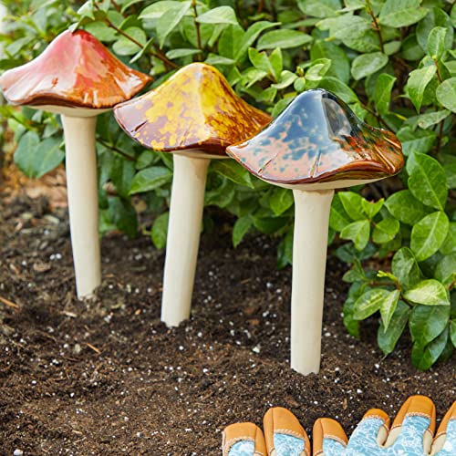 Ceramic Mushrooms for Garden, Earthy Outdoor Yard Decor (10 in, 4 Pieces)