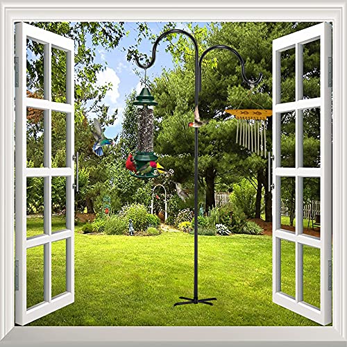 Outdoor Double Shepherds Hook/Bird Feeder 5/8 in Pole with 5 Shakes Base, DUYKQEM 92 inch Heavy Duty Garden Hanging Plant Stand 2 Pack, Outside Holder Hanger for Lanterns Light,Wedding Flower Basket