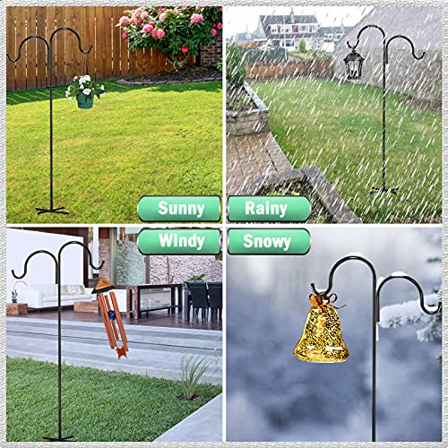 Outdoor Double Shepherds Hook/Bird Feeder 5/8 in Pole with 5 Shakes Base, DUYKQEM 92 inch Heavy Duty Garden Hanging Plant Stand 2 Pack, Outside Holder Hanger for Lanterns Light,Wedding Flower Basket