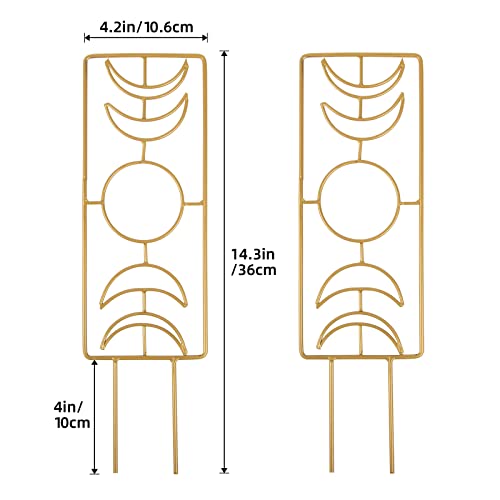 2 Pack Metal Plant Trellis for Climbing Plants Indoor,14 Inch Garden Small Trellis for Potted Plants,Moon Phase Houseplant Trellis for Pothos Monstera(Gold)