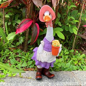 ironrain garden statues gardener couple duck, indoor outdoor decorations cute ducks art décor goose figurine ornament for yard home garden patio and office (female)