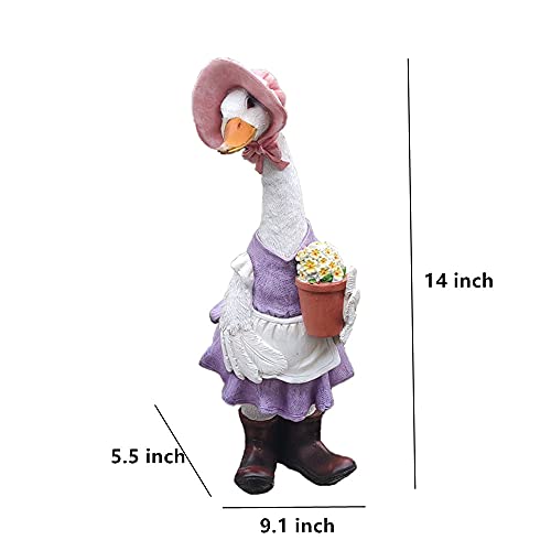 iRonrain Garden Statues Gardener Couple Duck, Indoor Outdoor Decorations Cute Ducks Art Décor Goose Figurine Ornament for Yard Home Garden Patio and Office (Female)