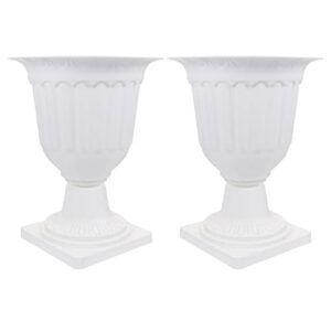 hemoton 2pcs classic urn planter, tall roman pillar flowerpot plastic planter, indoor/outdoor decorative urn, vintage style flower pot, home garden front porch door decoration (13.8 inches