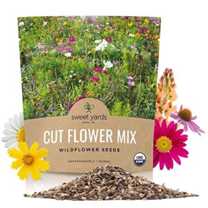 sweet yards seed co. cut flower garden seeds – extra large 1 ounce packet – over 7,500 fresh open pollinated non-gmo wildflower seeds – long lasting annuals and perennials with bright colors