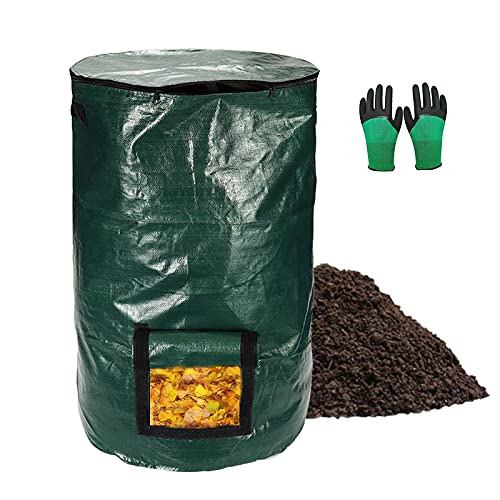 Composting Bag，Reusable Leaf Lawn Bags，Collapsible Yard Waste Bags Compost Bins with Lid for Kitchen, 15 Gallon/34 Gallon Multifunction Gardening Container，Come with Gloves ( Size : 15 Gallon )