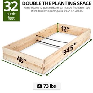 Cedar Raised Garden Bed Kit - Fast Assembly, No Tools Needed - 1.5" Thick Boards - (94.5" x 48" x 12") - Naturally Rot-Resistant Wood – by Boldly Growing