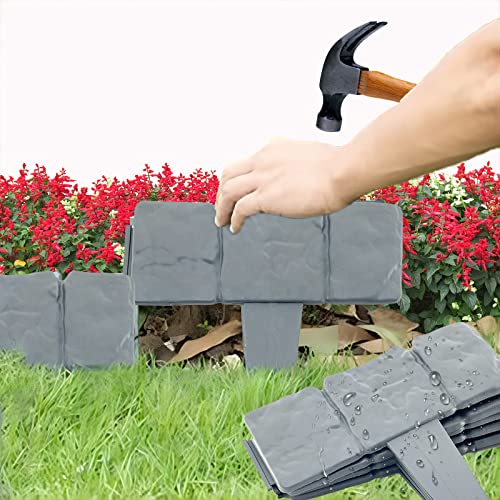 Garden Landscape Edging Border No Dig,Flower Bed Edging,DIY Plastic Fencing Lawn Border,Imitation Stone Effect Garden Borders for Garden, Lawn, Walkway and Landscape Edging (8.2 FT)