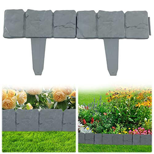 Garden Landscape Edging Border No Dig,Flower Bed Edging,DIY Plastic Fencing Lawn Border,Imitation Stone Effect Garden Borders for Garden, Lawn, Walkway and Landscape Edging (8.2 FT)