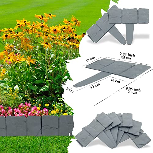 Garden Landscape Edging Border No Dig,Flower Bed Edging,DIY Plastic Fencing Lawn Border,Imitation Stone Effect Garden Borders for Garden, Lawn, Walkway and Landscape Edging (8.2 FT)