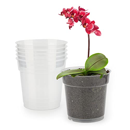 KINGLAKE GARDEN 16 Pack Clear Orchid Pots,4.5 Inch Clear Plastic Orchid Planter with Holes,Clear Orchid Planter Orchid Pots Plant Pots for Indoor Outdoor Flower Plants