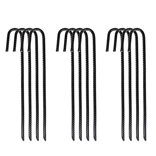 QJL 12 Inch Rebar Stakes, 8 Pack Heavy Duty J Hook Galvanized Ground Stakes, Metal Steel Tent Stakes Ground Anchors