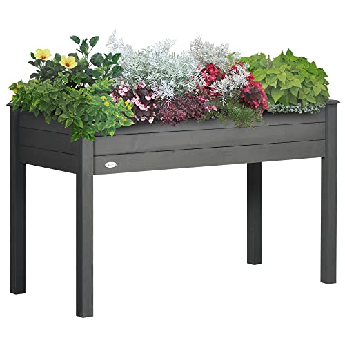 Outsunny 48" Raised Garden Bed, Elevated Wooden Planter Box with Draining Holes for Vegetables, Herb and Flowers Backyard, Patio, Balcony Use, Dark Gray