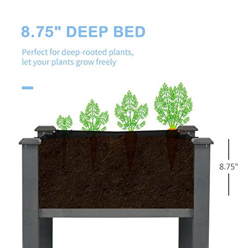 Outsunny 48" Raised Garden Bed, Elevated Wooden Planter Box with Draining Holes for Vegetables, Herb and Flowers Backyard, Patio, Balcony Use, Dark Gray