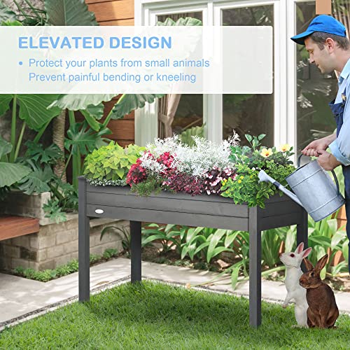 Outsunny 48" Raised Garden Bed, Elevated Wooden Planter Box with Draining Holes for Vegetables, Herb and Flowers Backyard, Patio, Balcony Use, Dark Gray