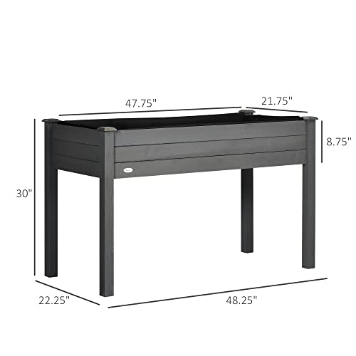 Outsunny 48" Raised Garden Bed, Elevated Wooden Planter Box with Draining Holes for Vegetables, Herb and Flowers Backyard, Patio, Balcony Use, Dark Gray