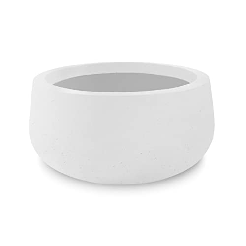 Kante 16" Dia. Round Pure White Finish Concrete Bowl Planter, Outdoor Indoor Large Planter Pot with Drainage Hole for Garden, Patio, Balcony, Deck, Living Room (RC0051B-C80011)