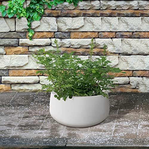 Kante 16" Dia. Round Pure White Finish Concrete Bowl Planter, Outdoor Indoor Large Planter Pot with Drainage Hole for Garden, Patio, Balcony, Deck, Living Room (RC0051B-C80011)