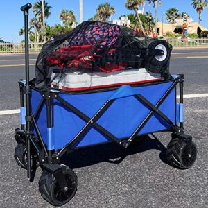 PA Collapsible Beach Wagon with Big Wheels for Sand Utility Foldable Wagon Garden Cart All Terrain Grocery Outdoor Utility Pull Carts Extra Large, Blue