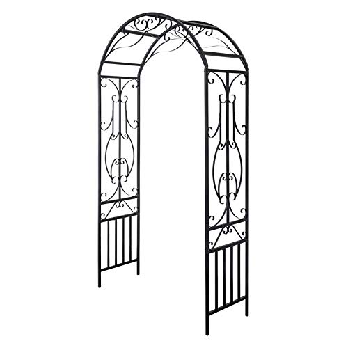 Peach Tree Outdoor Metal Garden Arch, 7' 3" H x 3' 11" W Iron Black Trellis Arbor Various Climbing Plant Growing Lawn Backyard