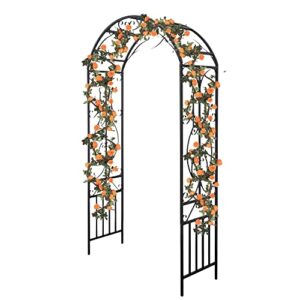 Peach Tree Outdoor Metal Garden Arch, 7' 3" H x 3' 11" W Iron Black Trellis Arbor Various Climbing Plant Growing Lawn Backyard