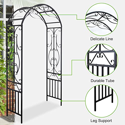 Peach Tree Outdoor Metal Garden Arch, 7' 3" H x 3' 11" W Iron Black Trellis Arbor Various Climbing Plant Growing Lawn Backyard