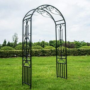 Peach Tree Outdoor Metal Garden Arch, 7' 3" H x 3' 11" W Iron Black Trellis Arbor Various Climbing Plant Growing Lawn Backyard