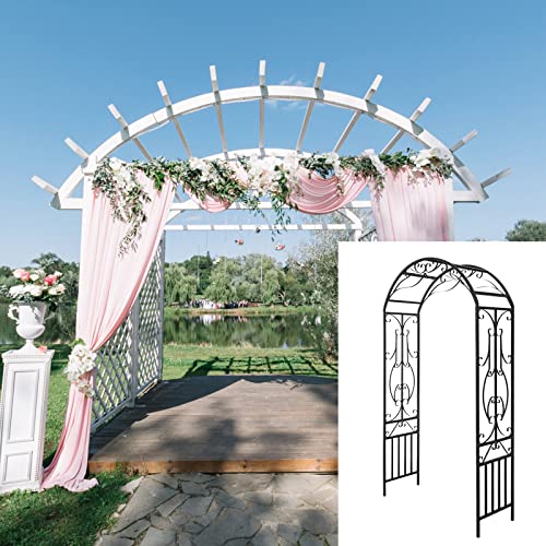 Peach Tree Outdoor Metal Garden Arch, 7' 3" H x 3' 11" W Iron Black Trellis Arbor Various Climbing Plant Growing Lawn Backyard