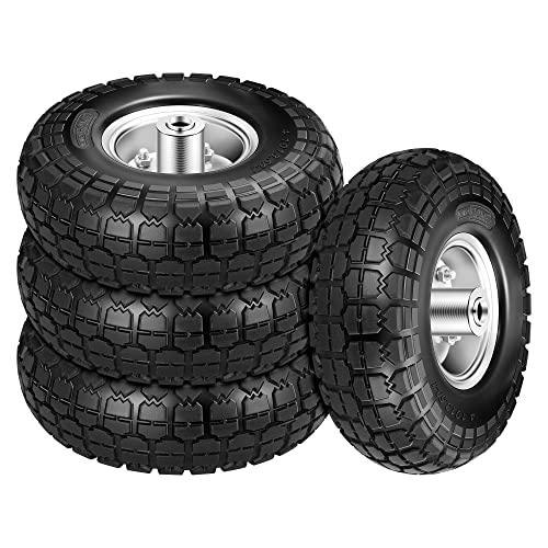 VIVOHOME 4.10/3.50-4 Polyurethane Solid Wheel Non-Rubber Tires for Garden Utility Wagon Cart, Snowblower, Lawn Mower, Wheelbarrow and Trolley Replacement Pack of 4