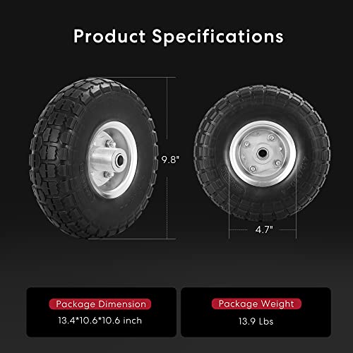 VIVOHOME 4.10/3.50-4 Polyurethane Solid Wheel Non-Rubber Tires for Garden Utility Wagon Cart, Snowblower, Lawn Mower, Wheelbarrow and Trolley Replacement Pack of 4