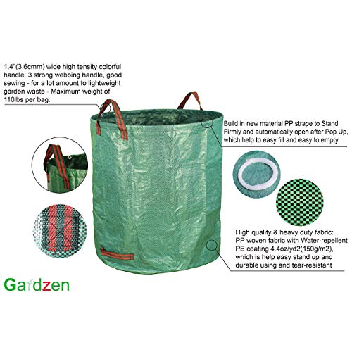 Gardzen 3-Pack 72 Gallons Garden Bag - Reuseable Heavy Duty Gardening Bags, Lawn Pool Garden Leaf Waste Bag