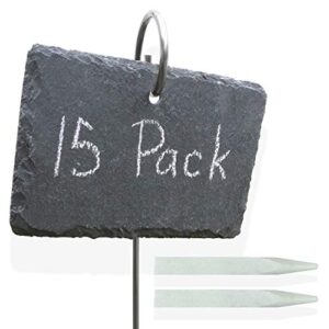 lsp – products 15 pack plant label markers, natural slate hanging garden markers with 15 stainless steel rods and 2 pack soapstone chalk for labelling of plants, herbs, & vegetables