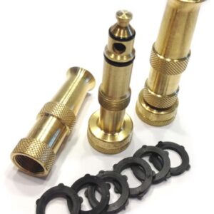 Hose Nozzle High Pressure for Car or Garden - Made in USA - Solid Brass - 2 Nozzle Set - Adjustable Water Sprayer from Spray to Jet - Heavy Duty - Fits Standard Hoses - with Gardening Secret E-Book