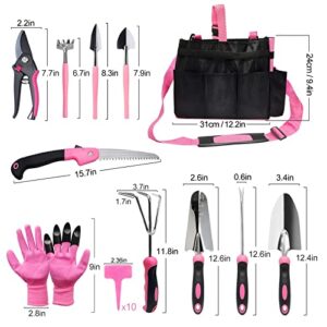 Garden Tool Set, YZNlife Garden Tools Set for Women, 16 Pieces Stainless Steel Heavy Duty Gardening Tools with Non-Slip Rubber Grip and Garden Bag for Gardening Work