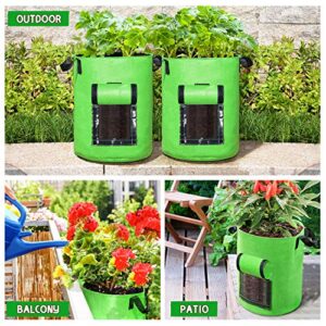 SCENGCLOS 6 Pack 10 Gallon Grow Bags, Sealed Visualization Window Planter Bags, Breathable Thickened Non-Woven Fabric Plant Pots with Access Flap, Garden Planting Bags for Grow Potato,Tomato,Carrot