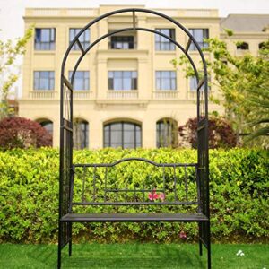 1. GO Steel Garden Arch with Seat for 2 People, 6'9" High x 3'9" Wide, Garden Arbor for Various Climbing Plant, Outdoor Garden Lawn Backyard