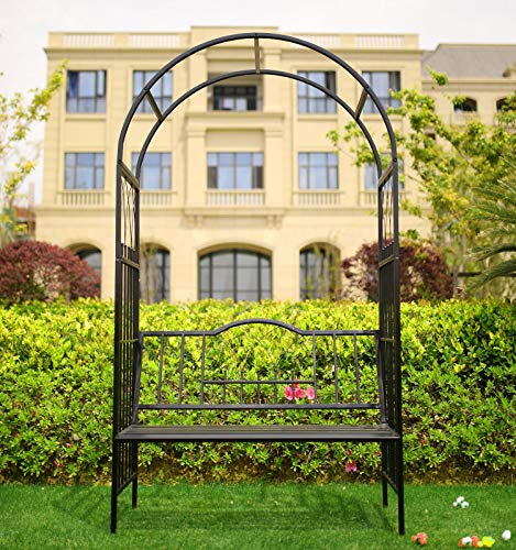 1. GO Steel Garden Arch with Seat for 2 People, 6'9" High x 3'9" Wide, Garden Arbor for Various Climbing Plant, Outdoor Garden Lawn Backyard