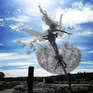 bdrkcc fairies dandelions garden art sculpture dance yard decorations stainless steel garden fairy ornaments garden dandelion for outdoor decoration metal