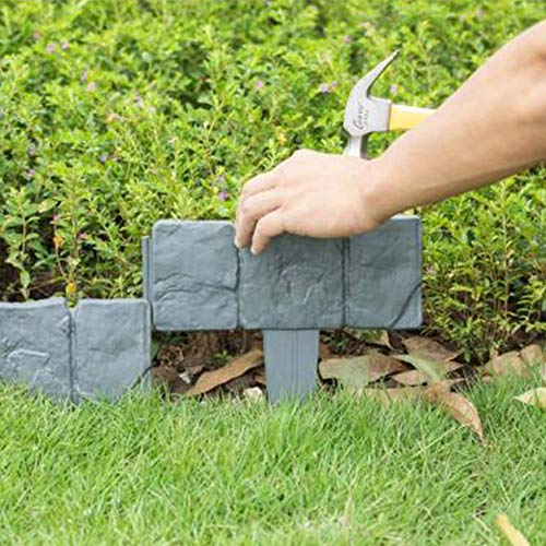 Garden Edging Border Gardening Lawn Fence Plastic Cobblestone Effect Lawn Trimming 20 Packs of Foldable Stitching (Grey)