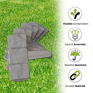 Garden Edging Border Gardening Lawn Fence Plastic Cobblestone Effect Lawn Trimming 20 Packs of Foldable Stitching (Grey)