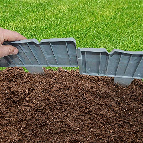 Garden Edging Border Gardening Lawn Fence Plastic Cobblestone Effect Lawn Trimming 20 Packs of Foldable Stitching (Grey)