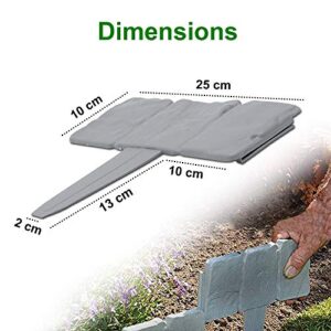 Garden Edging Border Gardening Lawn Fence Plastic Cobblestone Effect Lawn Trimming 20 Packs of Foldable Stitching (Grey)