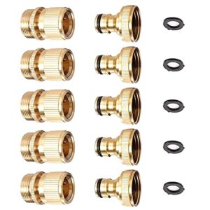 piroir garden hose quick connect, solid brass garden hose connectors 3/4 inch ght water hose fitting for garden(5 set of male & female water hose connectors)