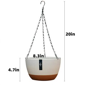 3 Pack Plastic Hanging Planters Set ,8.3 Inch Hanging Flower Plant Pot with Drainage Hole for Indoor Outdoor Plants, Round Hanging Basket with Removable Tray for Home Garden Porch Balcony Patio Decor