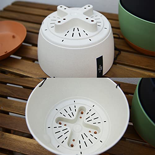 3 Pack Plastic Hanging Planters Set ,8.3 Inch Hanging Flower Plant Pot with Drainage Hole for Indoor Outdoor Plants, Round Hanging Basket with Removable Tray for Home Garden Porch Balcony Patio Decor