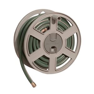 suncast sidetracker garden hose 100 ft wall mounted tracker with removable reel fully assembled, feet, taupe