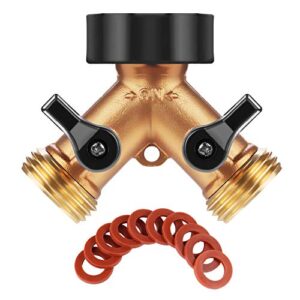 madeking water hose splitter 2 way heavy duty, brass 2 way hose splitter, bolted & threaded. garden hose splitter easy grip to 2 hose connector,long handles hose y valve,outdoor faucet splitter