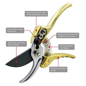 Mifuse 6.5" Professional Small Bypass Pruning Shears with Non-Stick Blade and Aluminium Handle,Heavy Duty Garden Clippers, High Performance Hand Pruner Razor Sharp Secateurs 3/4-inch Cut.