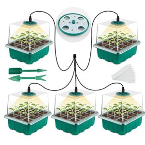 seed starter tray with grow light, newkits plant germination starter kit seed starter kit with humidity dome and base for greenhouse grow wheatgrass hydroponic(12 cells per tray) (with grow lights)